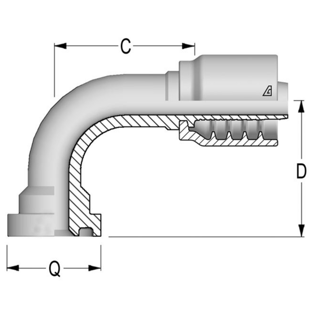 B-1216-C629 : Alfagomma 90-Degree Steel Fitting, 3/4 (-12) Hose x 1"