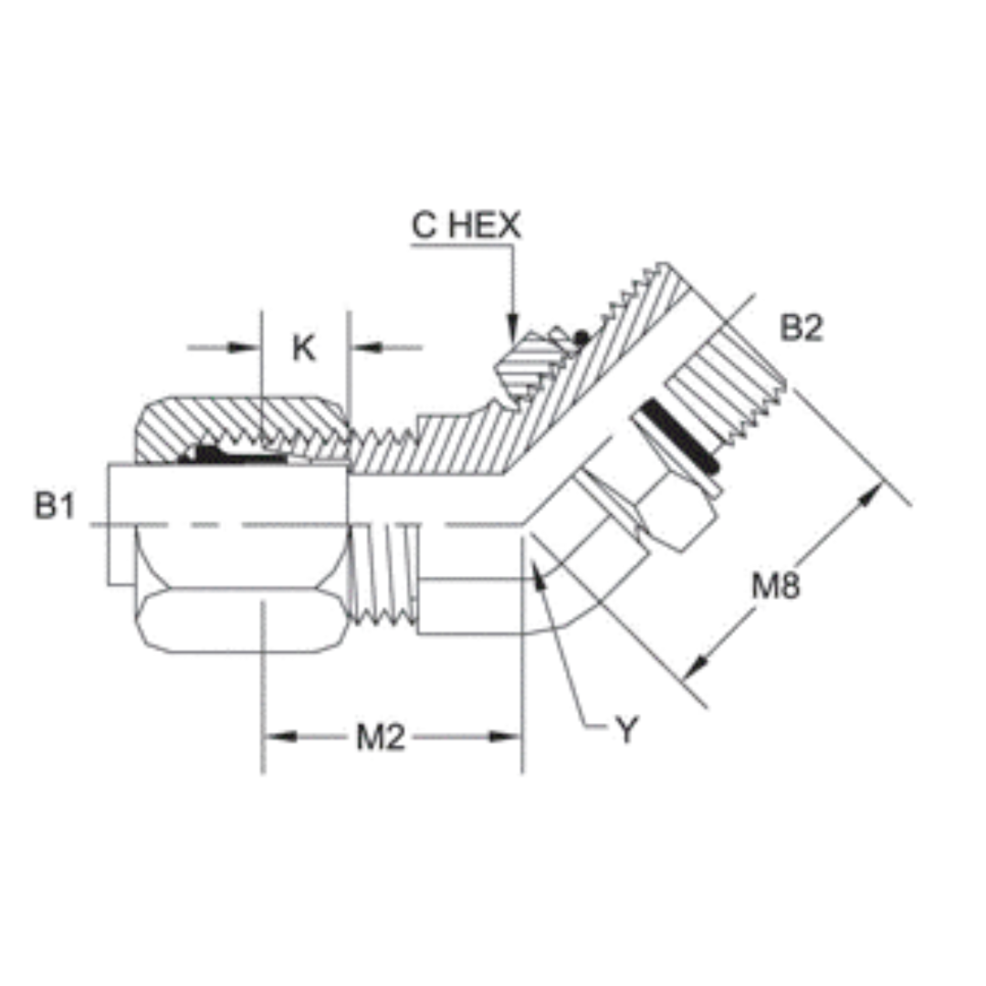 C6802-04-04-NWO-FG-SS : OneHydraulics 45-Degree Stainless Adapter, 7/1