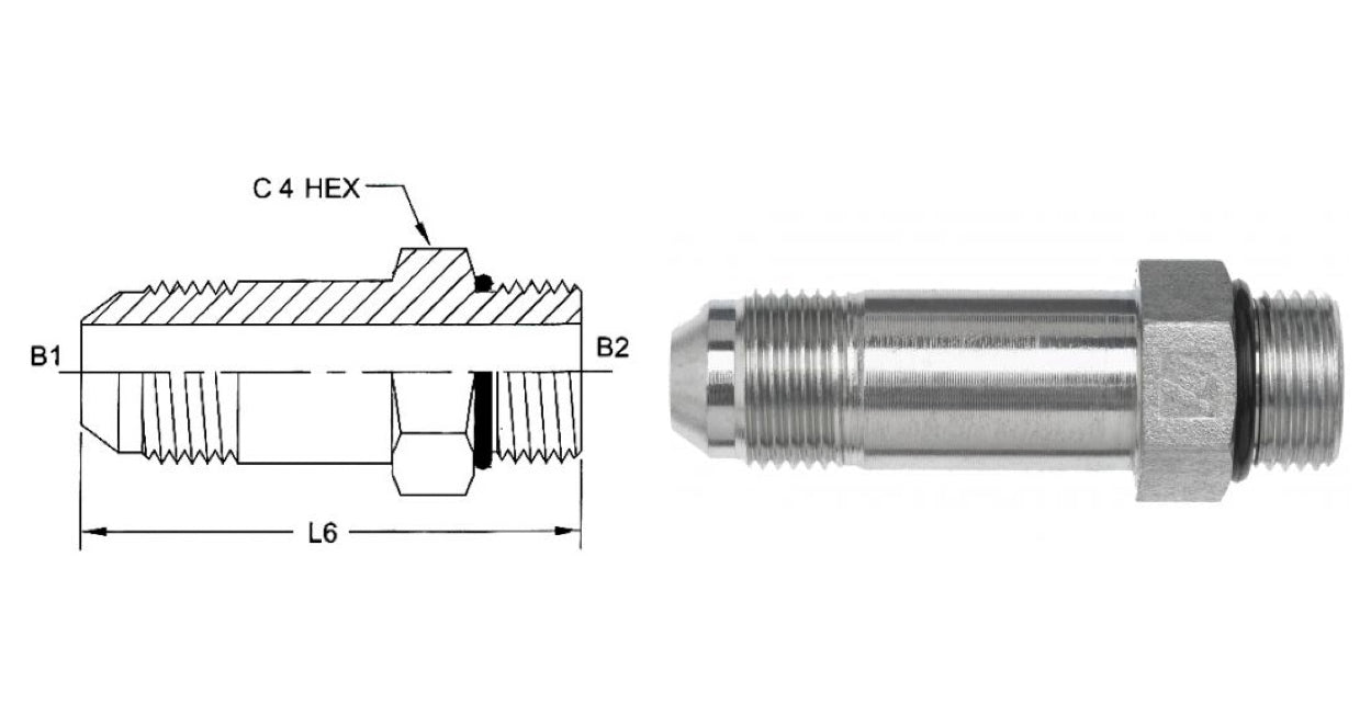 6400-L-12-16-O : OneHydraulics Straight Long Adapter, 0.75 (3/4) Male