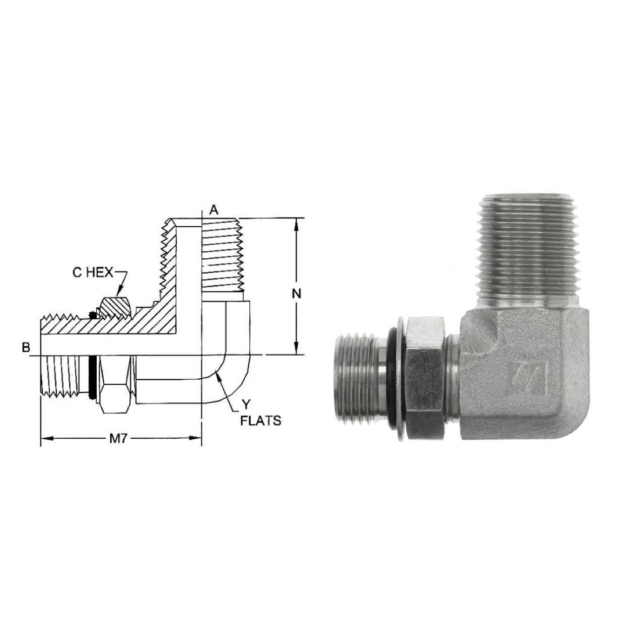 6806-06-04-NWO-FG : OneHydraulics 90-Degree Elbow, 0.375 (3/8) Male Ad