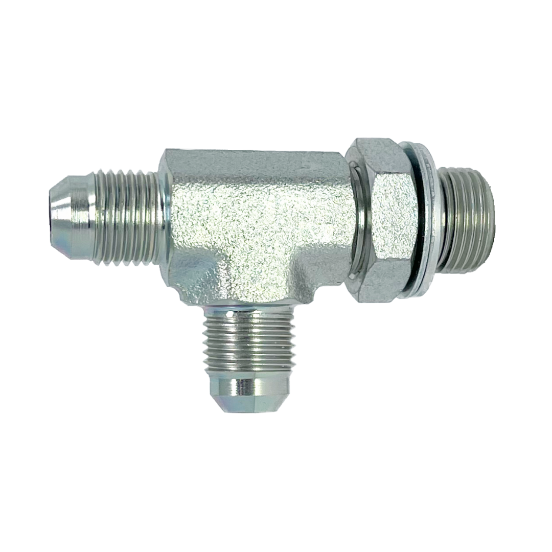 9158-06-06-04 : Adaptall Tee Adapter, Male 0.375 (3/8") JIC x Male 0.3