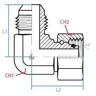 9199-10-L15-22 : Adaptall 90-Degree Adapter, Male 0.625 (5/8") JIC x F