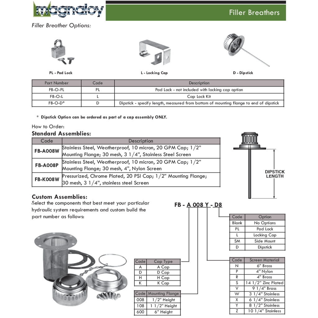 FB-S-C16 : Magnaloy Filler Breather Screen, 3" Length, 16 Mesh, Stainl