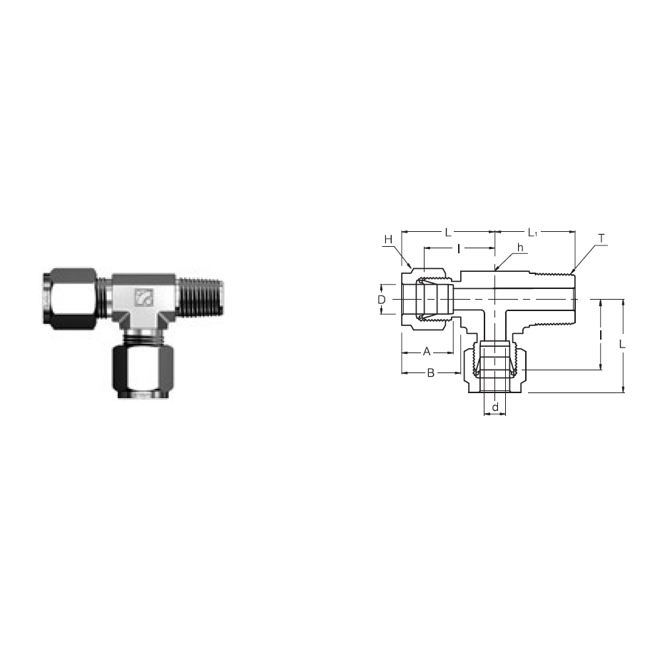 SMRT 8-8N : Superlok 1/2" O.D. Tube X 1/2" Male NPT Run Tee