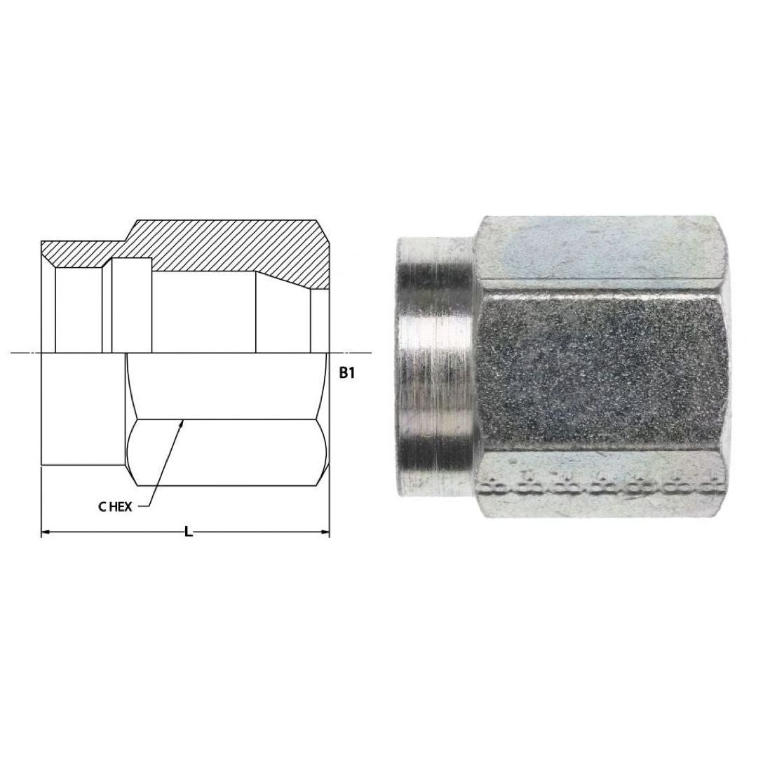V0318-08 : OneHydraulics JIC Flareless Nut, 0.5 (1/2), Steel
